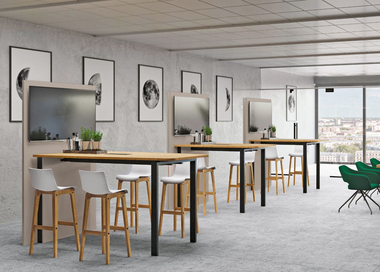 Visio Media Hub Table with Technical Wall – Office Furniture Requirements