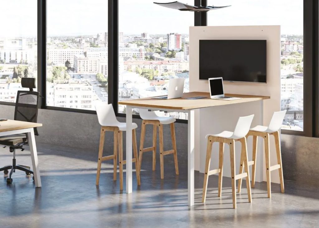 Visio Media Hub Table with Technical Wall – Office Furniture Requirements