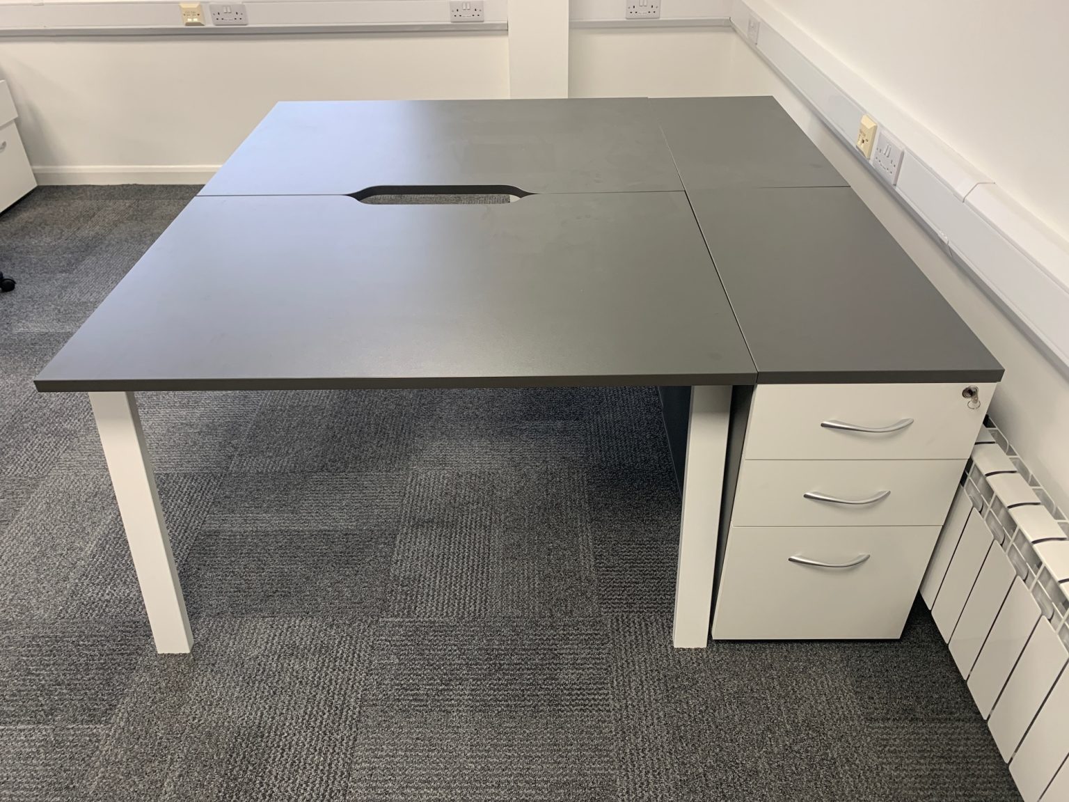 2 Person Bench Desk with Drawers – Dark Grey & White – Office Furniture ...